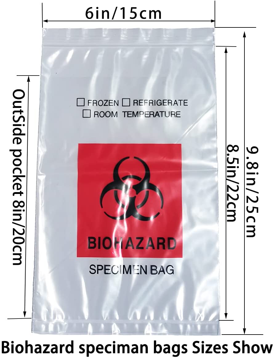 Ziplock Top with Outside Pocket Paperwork Pouch Biohazard Specimen Bags ...
