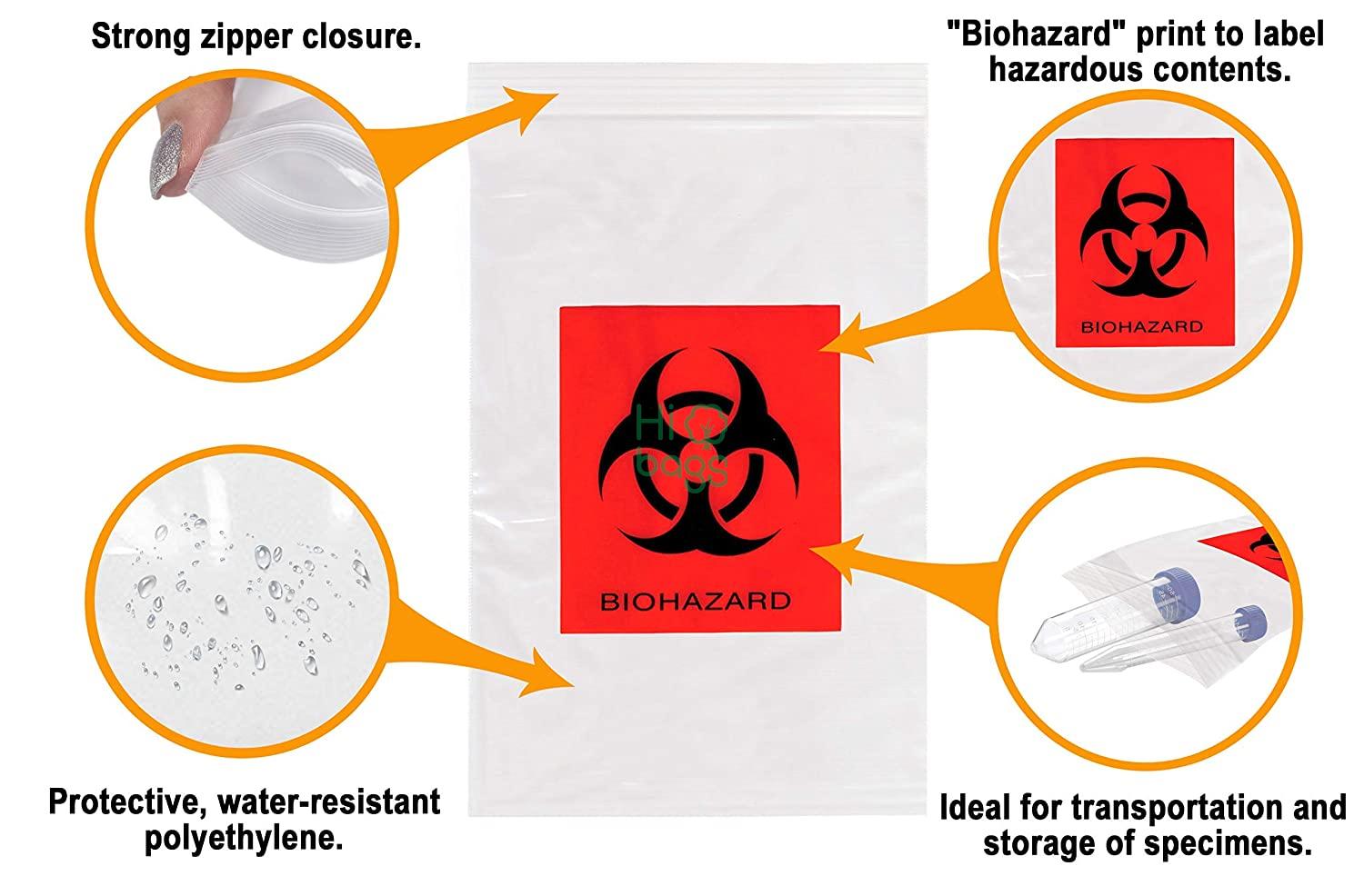 Biohazard Specimen Bags Black and Red Zip Lock Top Plastic Pouch Bags ...